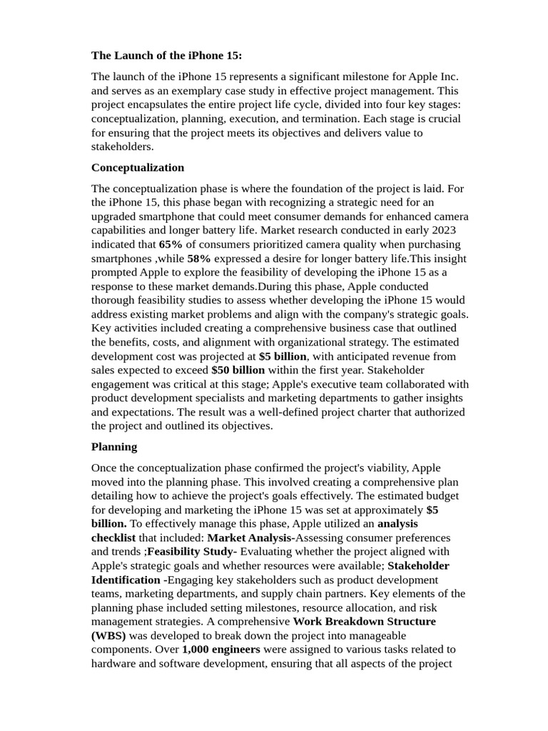 The Launch of The Iphone 15 | PDF | Project Management | Apple Inc.