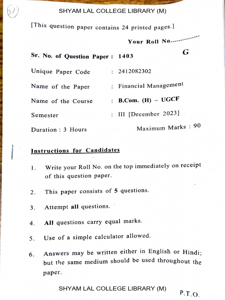 FM Last Year Paper | PDF