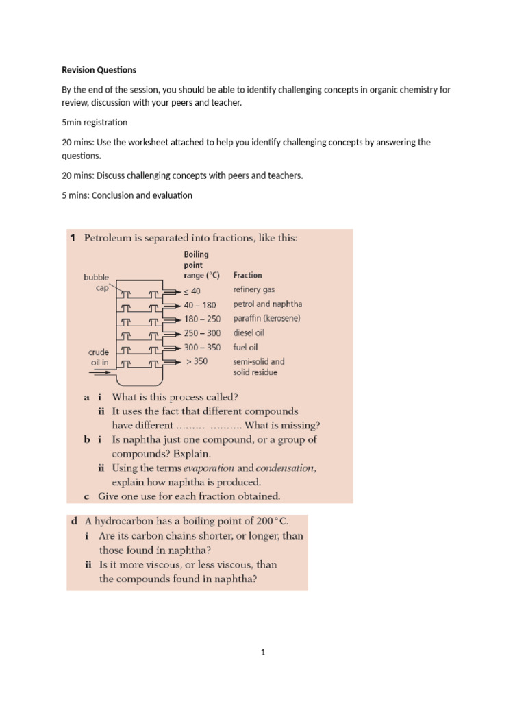 Organic Chemistry Revision Questions Guide | PDF