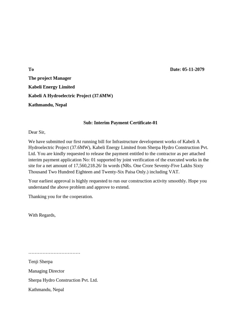 Interim Payment Certificate | PDF