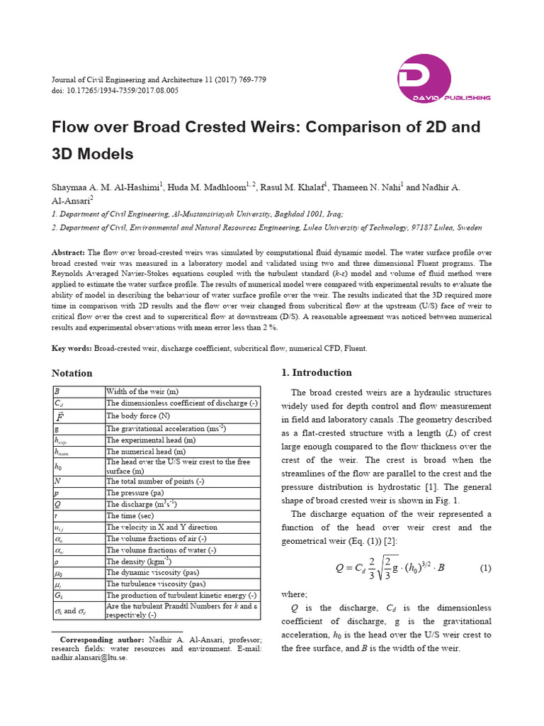 Flow over Broad Crested Weirs | PDF | Fluid Dynamics | Computational Fluid Dynamics