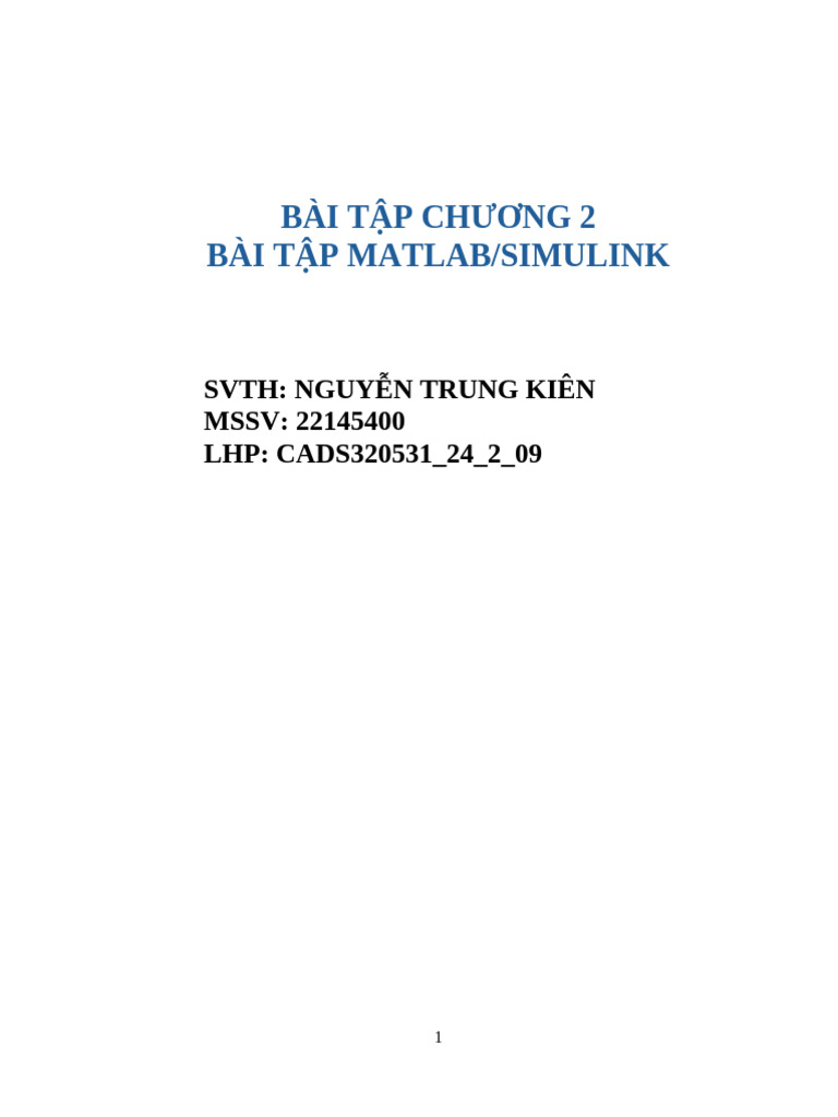 BÀI TẬP MATLAB-SIMULINK | PDF