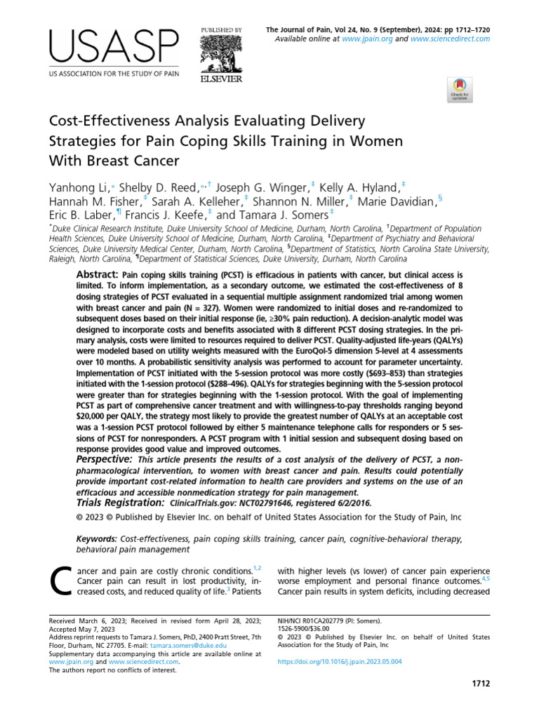 Cost-Effectiveness Analysis | PDF | Cancer | Pain Management