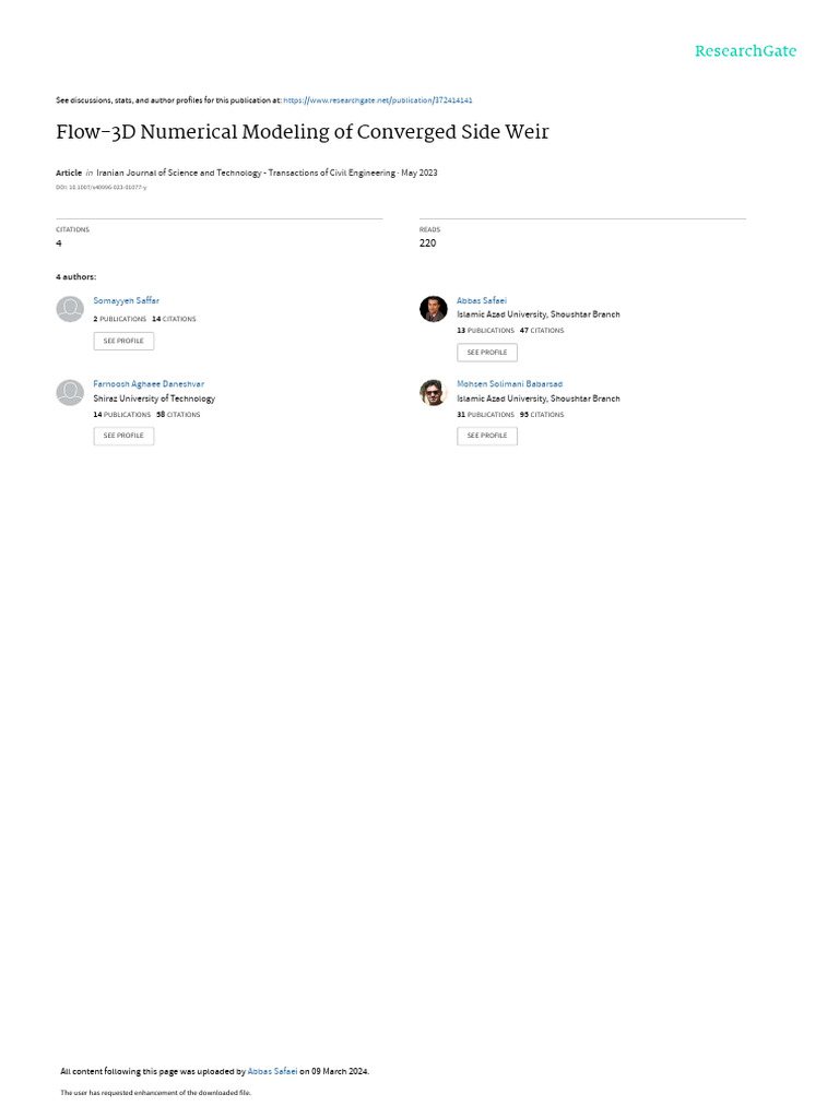Flow3D Numerical Modeling of Side Weir | PDF | Fluid Dynamics | Continuum Mechanics