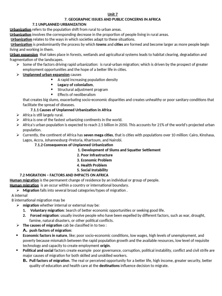 Geography Unit 7 | PDF | Urbanization | Human Migration