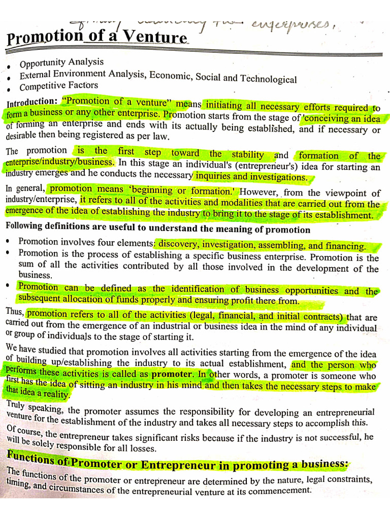 Promotion of Venture | PDF