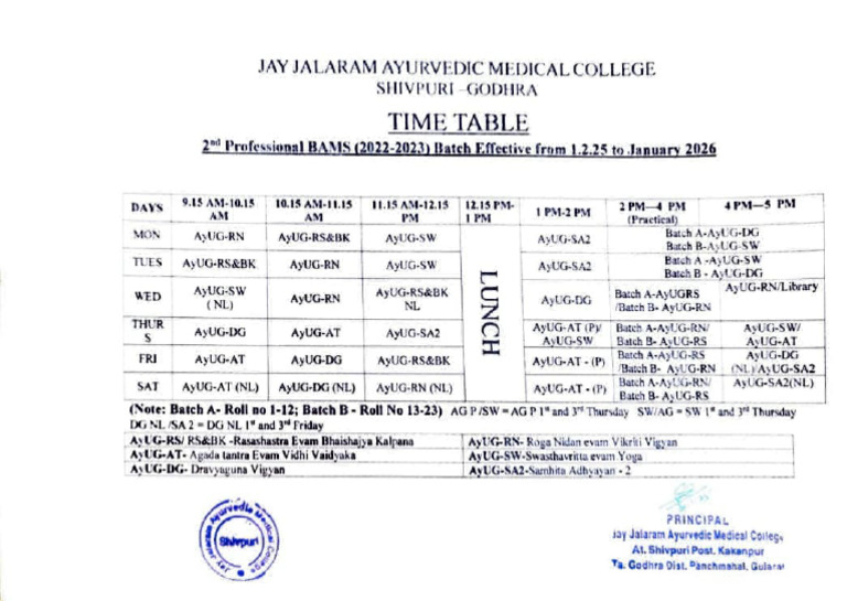 BAMS 2nd Year Timetable 2022-2023 | PDF