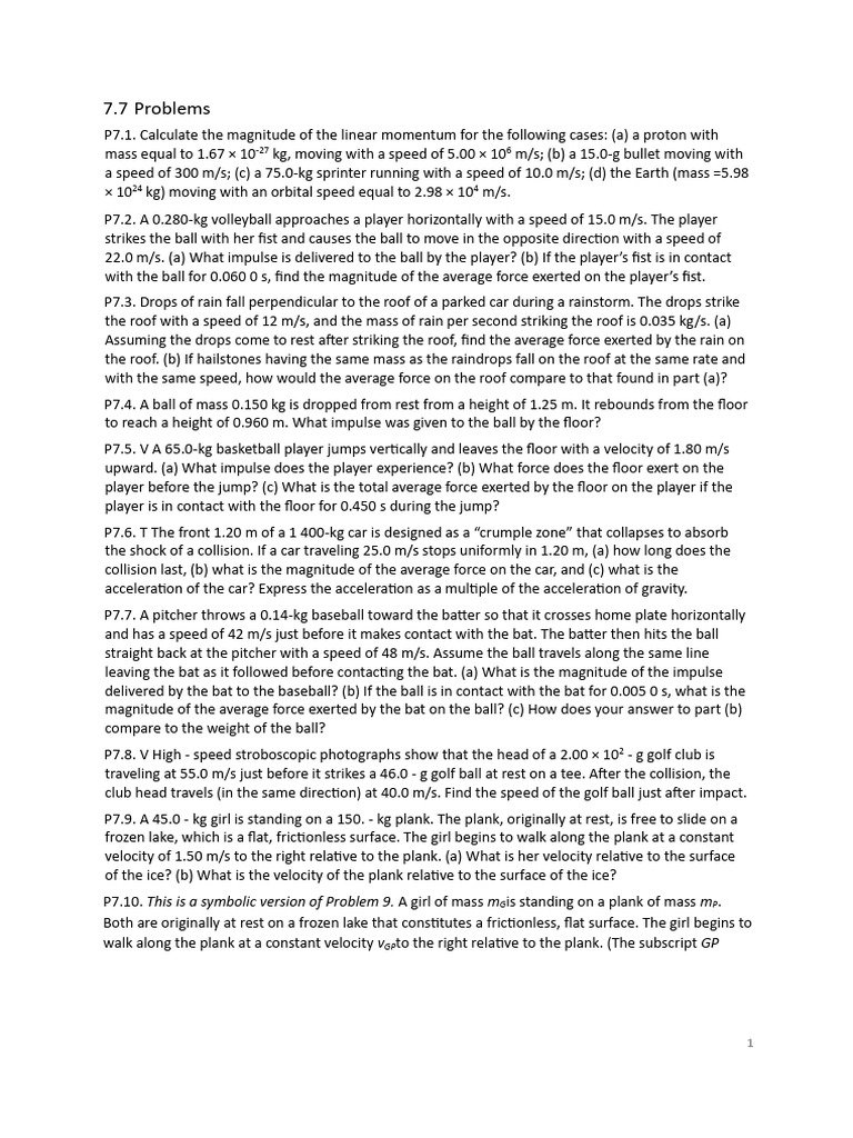 Momentum and Impulse Physics Problems | PDF