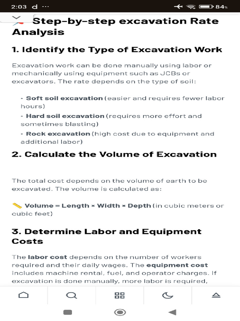 Rate Analysis of Excavation | PDF
