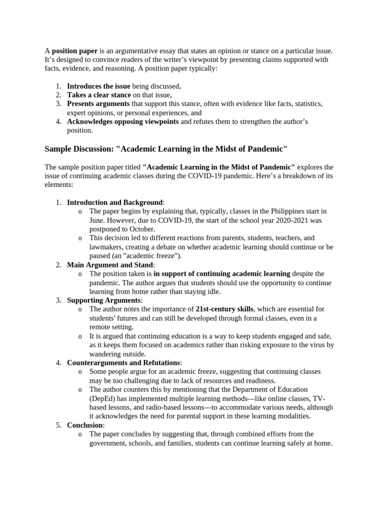 Position Paper explanation | PDF | Argument | Evidence