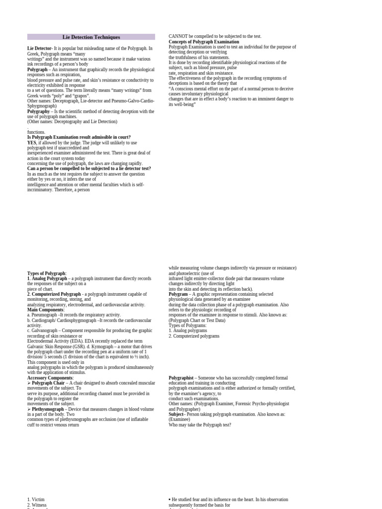 Lie Detection Techniques | PDF | Polygraph | Lie