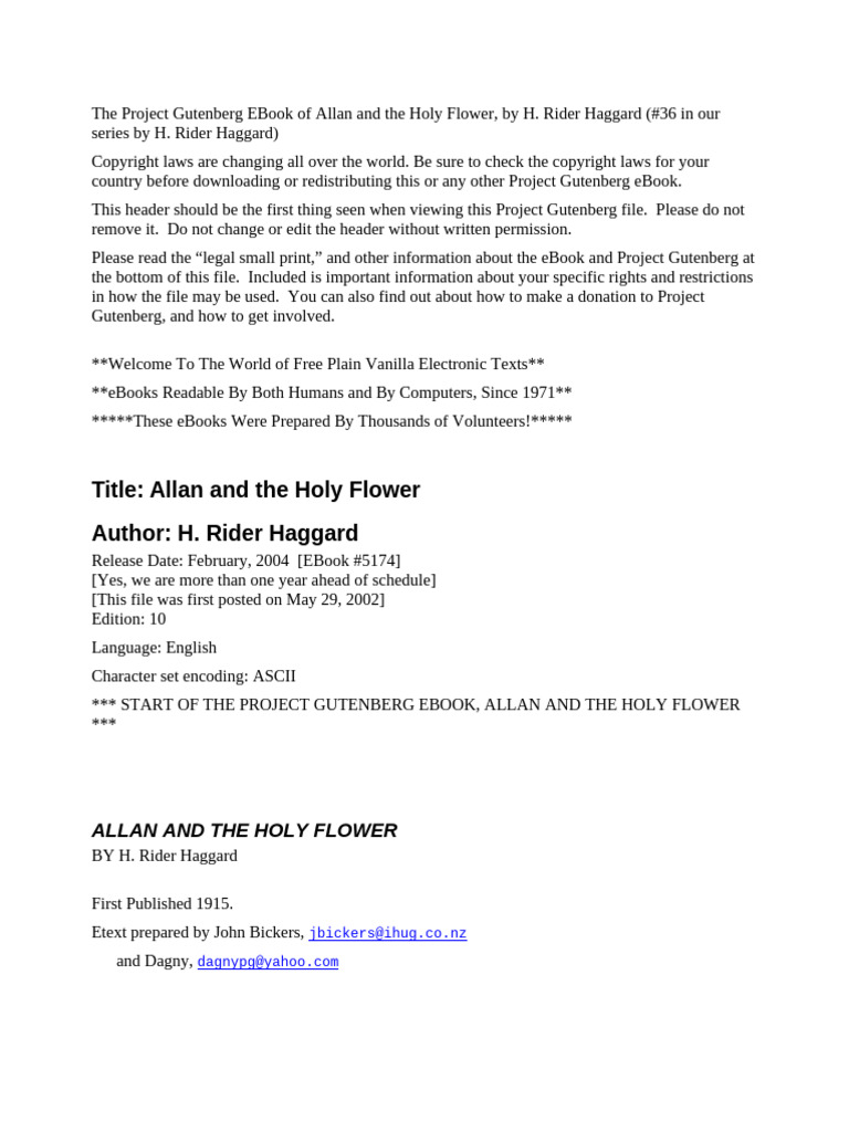 Allan and The Holy Flower | PDF | Project Gutenberg