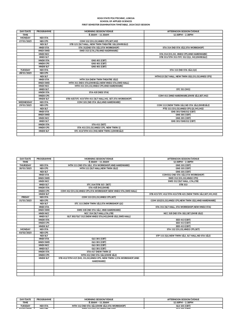 Sas Amended Exam Timetable 2024 2025 | PDF