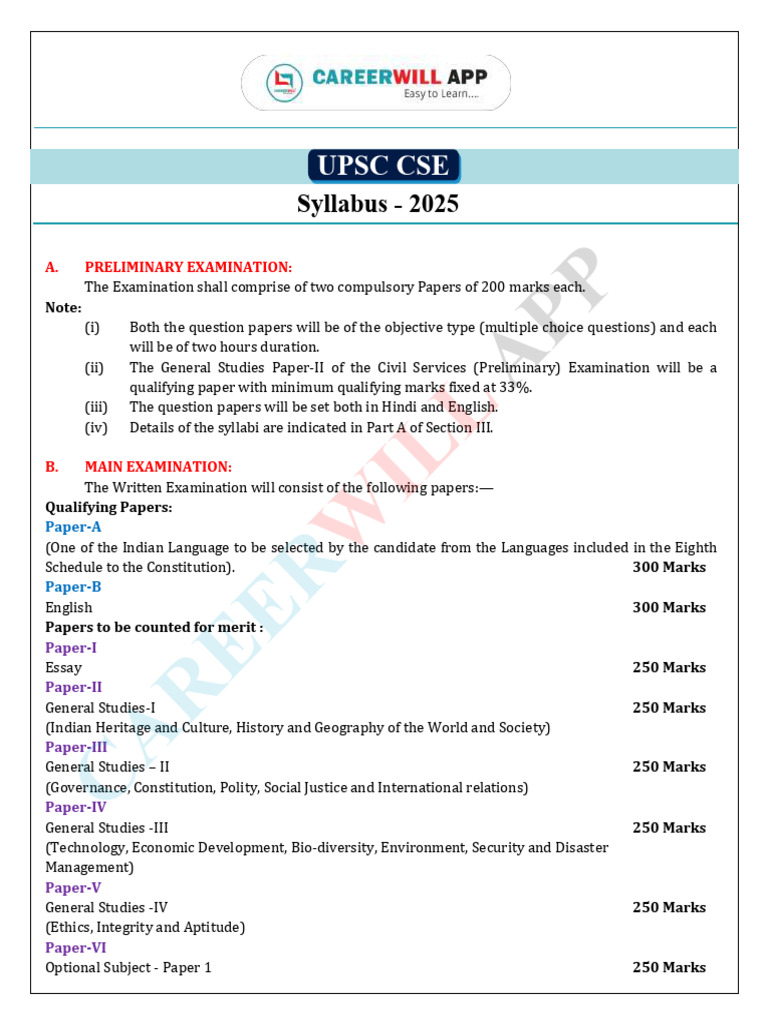 UPSC CSE Syllabus 2025_507838_crwill | PDF
