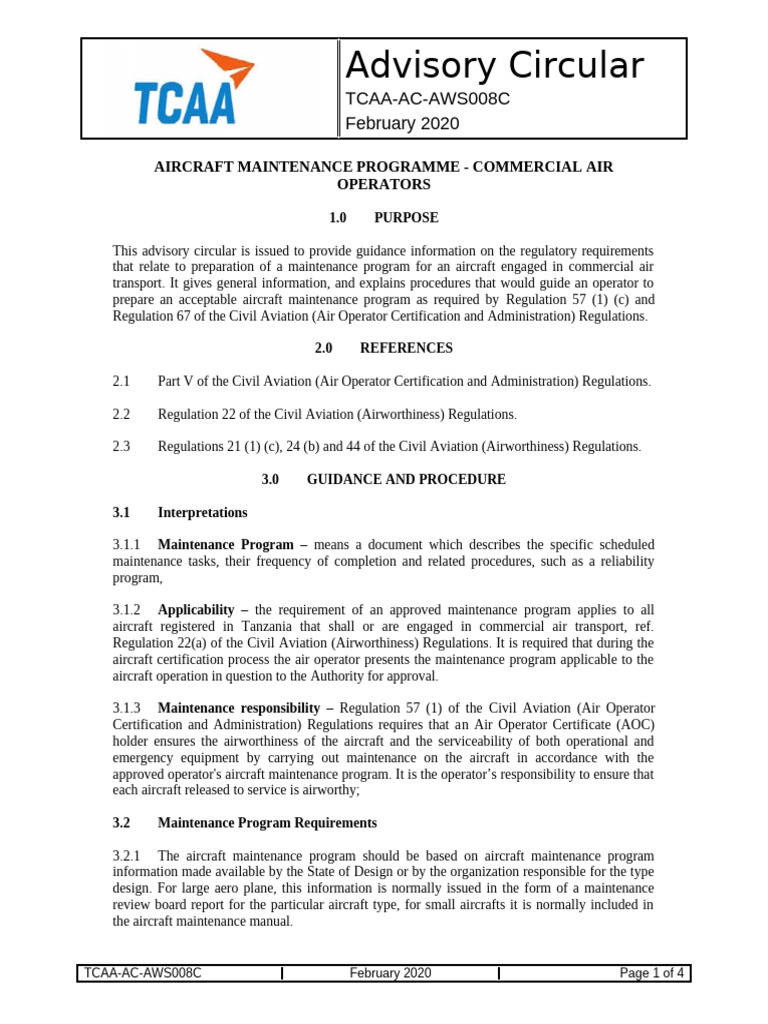 Aircraft Maintenance Programme - Commercial Air Operators | PDF | Aviation