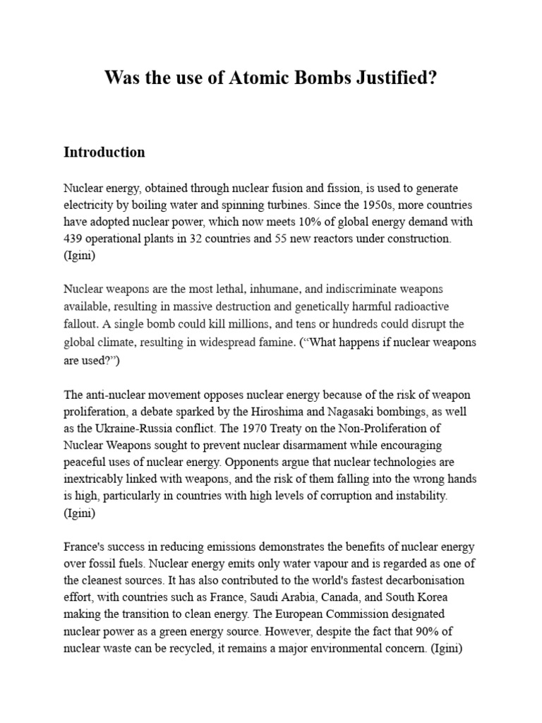 Was The Use of Atomic Bombs Justified | PDF | Nuclear Weapons | Nuclear ...