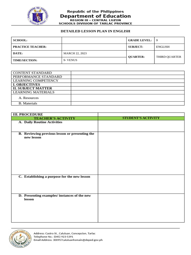 Department of Education: Content Standard Performance Standard Learning Competency | PDF