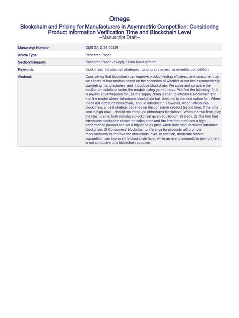 OMEGA D 24 00326 - Reviewer | PDF | Pricing | Supply Chain