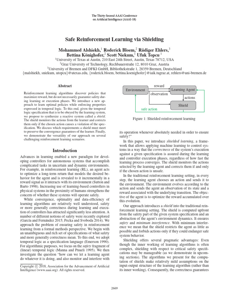 Safe Reinforcement Learning Via Shielding | PDF | Theoretical Computer Science | Cognition