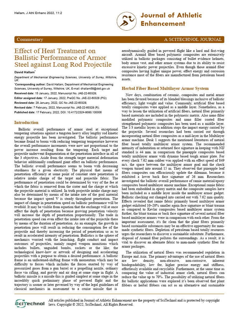 Effect of Heat Treatment On Ballistic Performance of Armor Steel ...