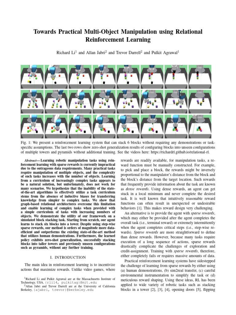 Towards practical multi-object manipulation using relational reinforcement learning | PDF ...