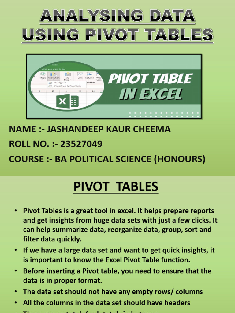 Analysing Data Using Pivot Tables | PDF