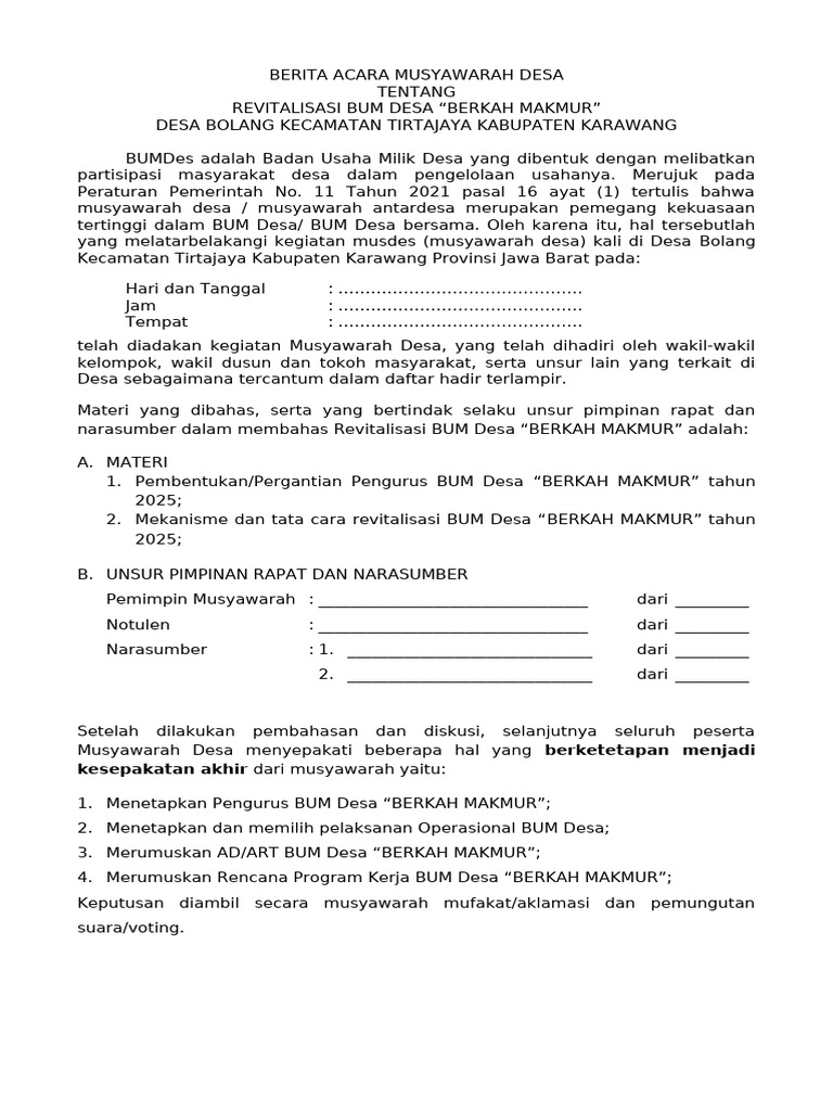 05.2. BA. Musdes Revitalisasi BUM Desa (WWW - Ciptadesa.com) | PDF