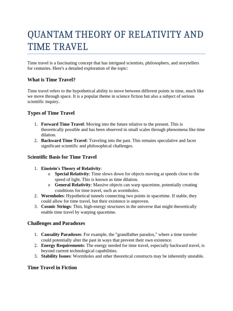 QUANTAM THEORY OF RELATIVITY AND TIME TRAVEL | PDF | Time Travel | Time