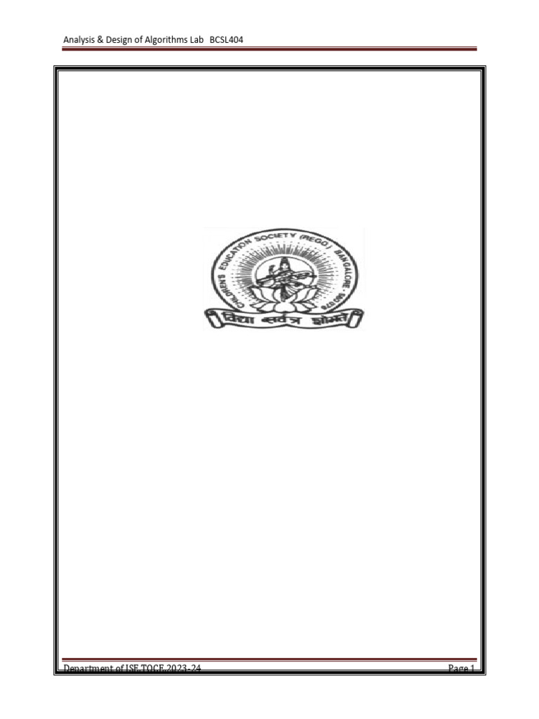 ADA Lab Manual (BCSL404) - Oxford | PDF | Computer Science | Algorithms