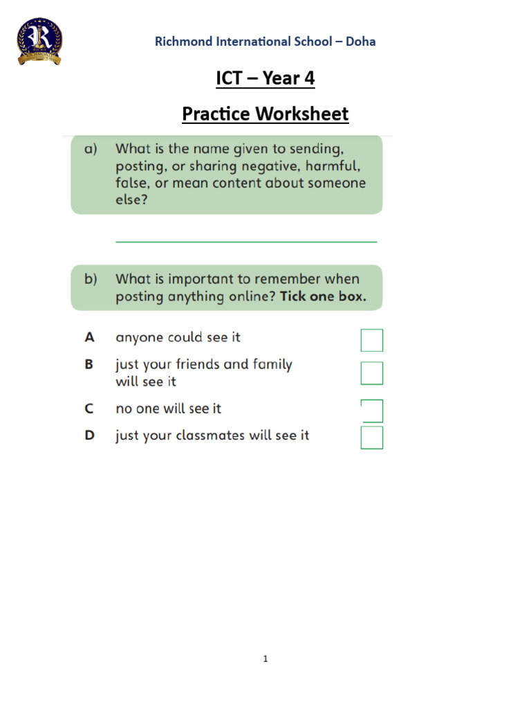 Practice Worksheet Y4 (1) With Answers | PDF