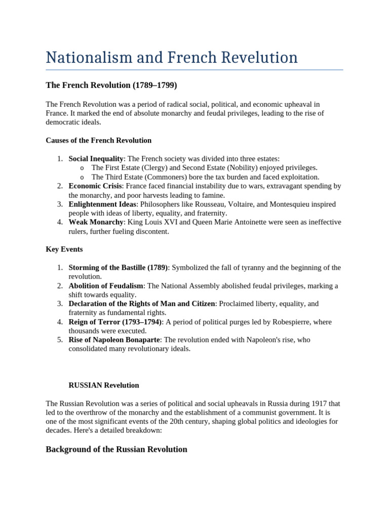Nationalism and French Revelution | PDF | French Revolution | Russian ...