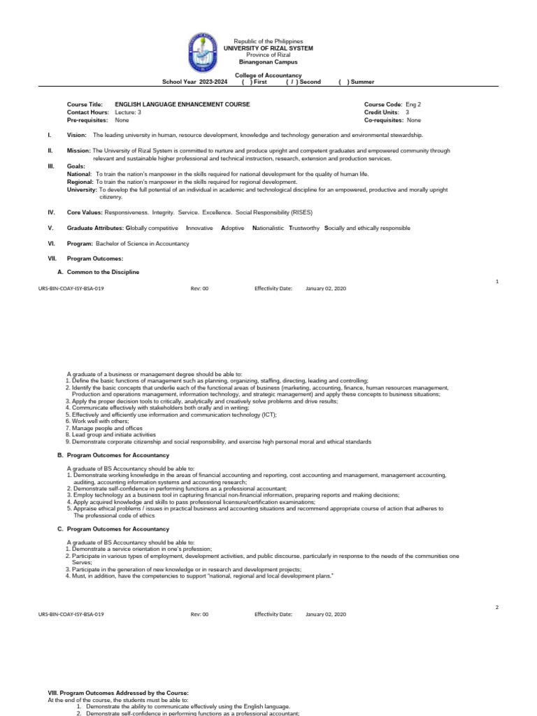 English Language Course Syllabus | PDF | Accounting | Communication
