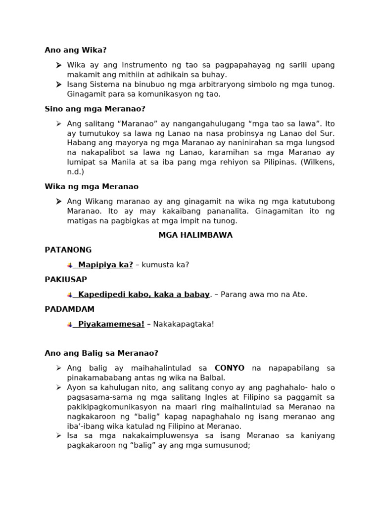 Ano Ang Balig Sa Meranao | PDF