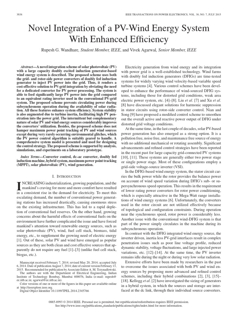 Novel Integration of A PV-Wind Energy System With Enhanced Efficiency ...