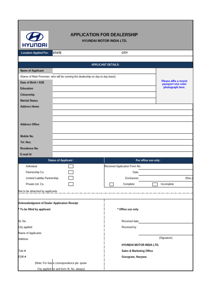 Hyundai Dealership Application Form | PDF | Revenue | Partnership