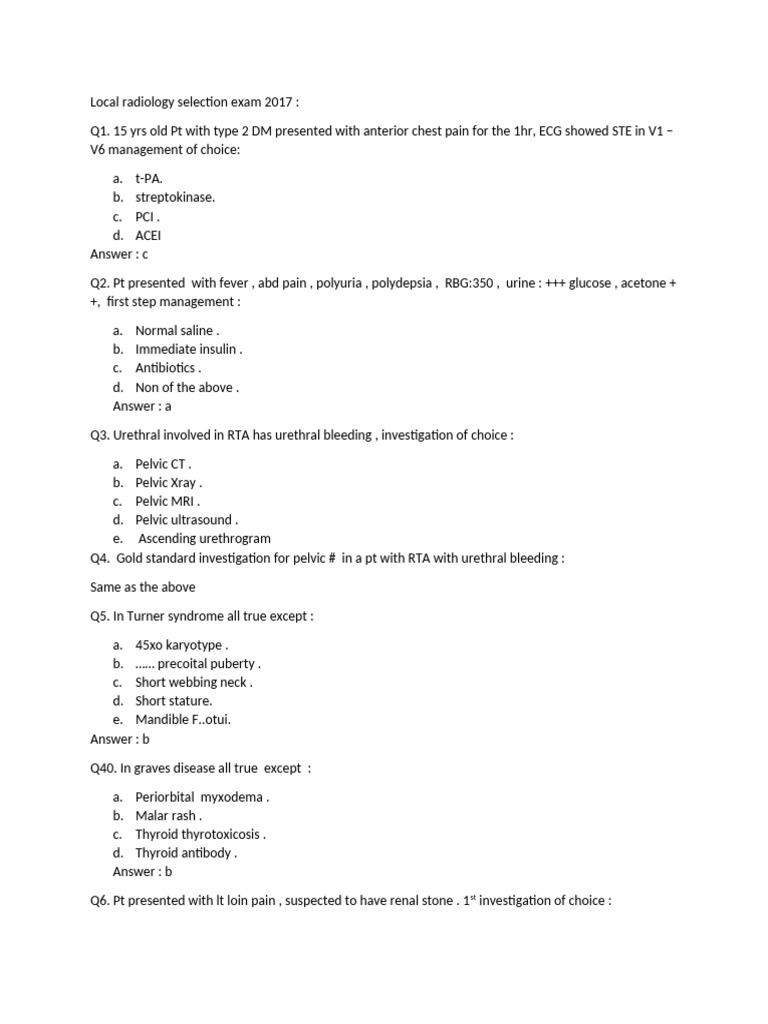 2017 Local Radiology Selection Exam Questions | PDF | Ct Scan | Medical ...