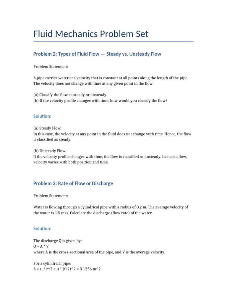 Fluid Mechanics Problem Set | PDF | Fluid Dynamics | Velocity