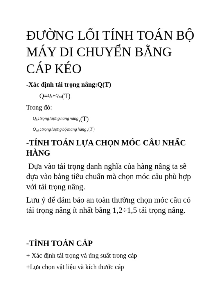 ĐƯỜNG LỐI TÍNH TOÁN BỘ MÁY DI CHUYỂN BẰNG CÁP KÉO | PDF