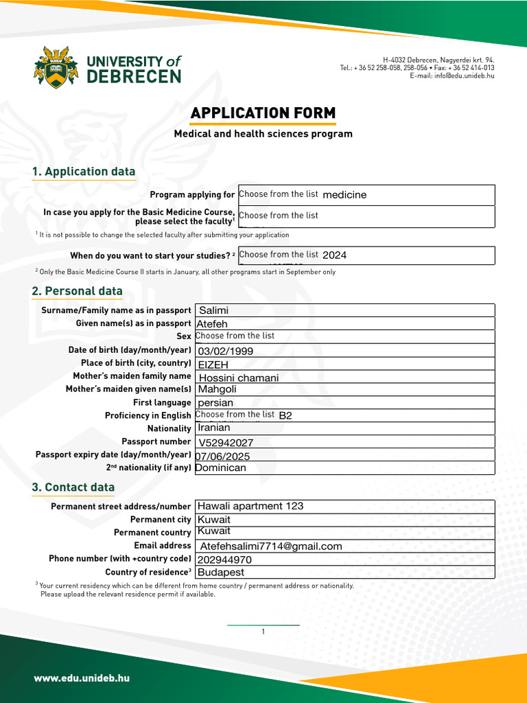 Application Form MED 2024 | PDF | University And College Admission