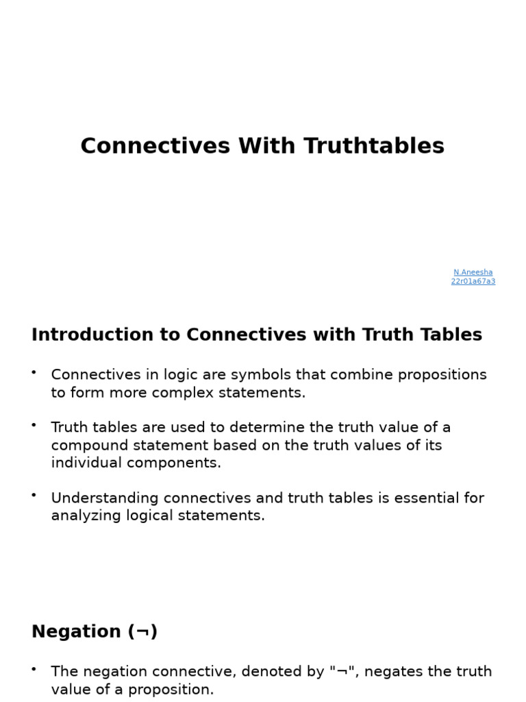 Understanding Logic Connectives & Truth Tables | PDF