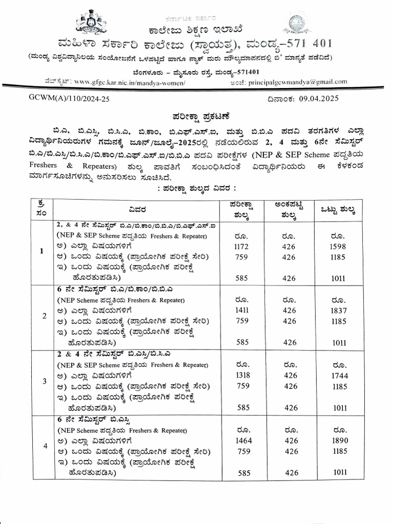 UG Examination Fees June-July 2024-25 | PDF