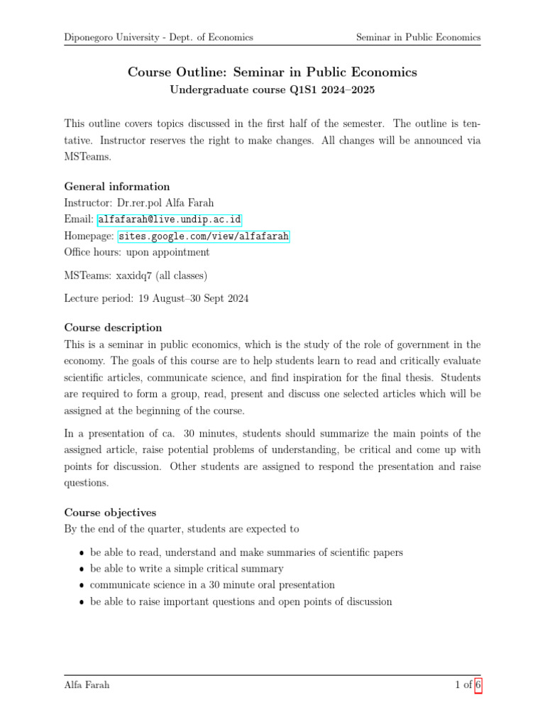 Seminar Public Outline | PDF | Public Economics | Economics