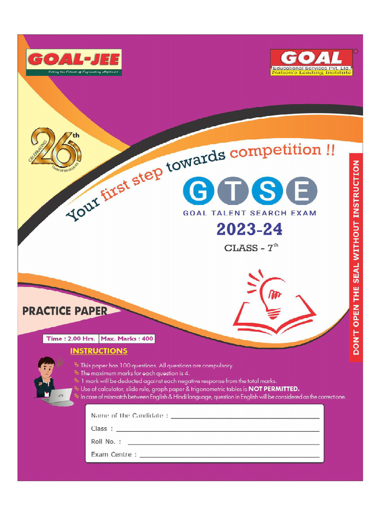 GTSE SAMPLE PAPER 7TH CLASS | PDF | Physical Quantities | Temporal Rates