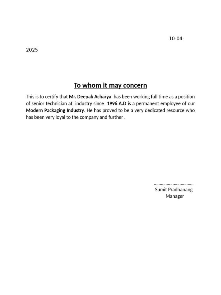 Deepak Acharya Salary Certificate | PDF