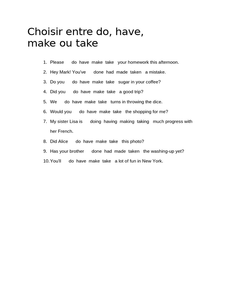 Make Do Have Take - Exercise | PDF