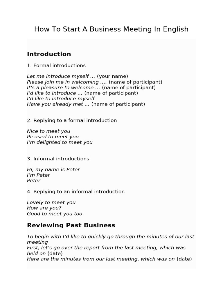 How To Start A Business Meeting in English | PDF