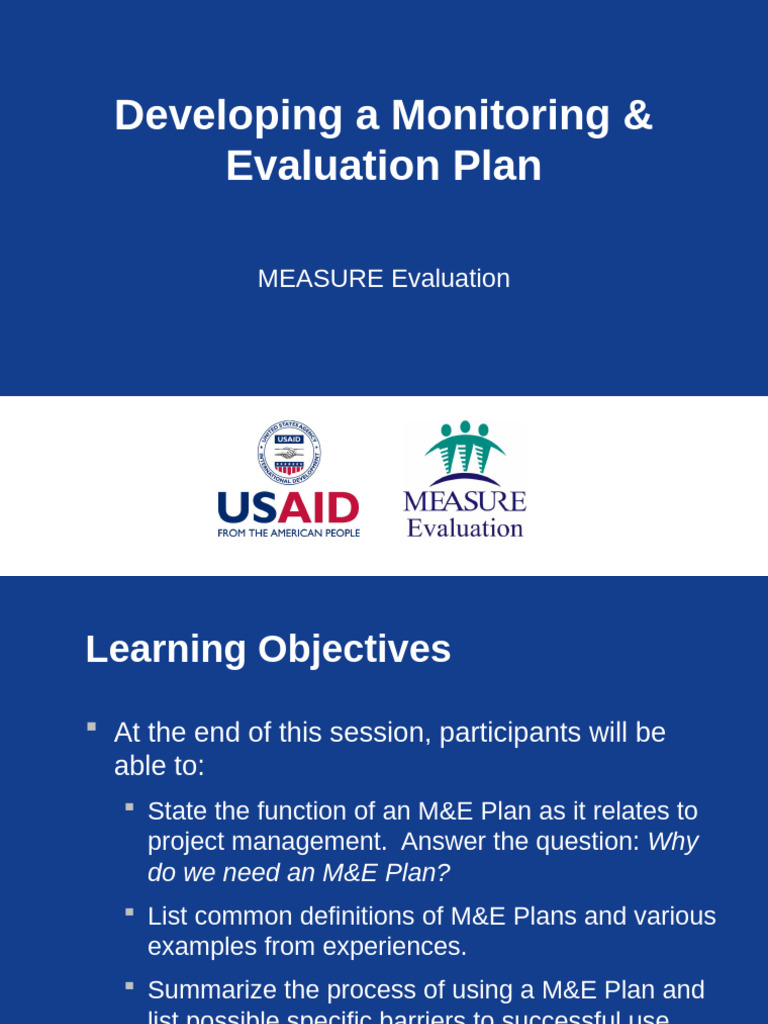 Components of an M&E Plan Explained | PDF | Goal | Evaluation