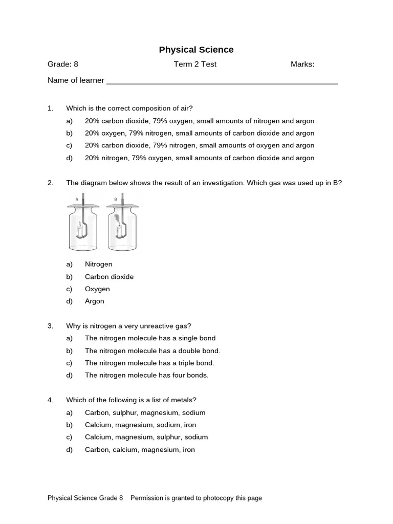 Platinum Physical Science Grade 8 - Term 2 - Term Test | PDF | Force ...