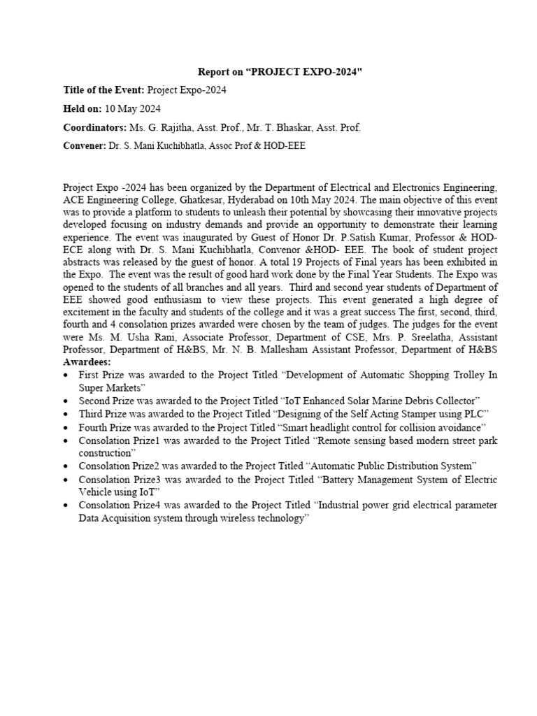 PROJECT EXPO REPORT 2024 - Compressed | PDF | Electrical Engineering ...