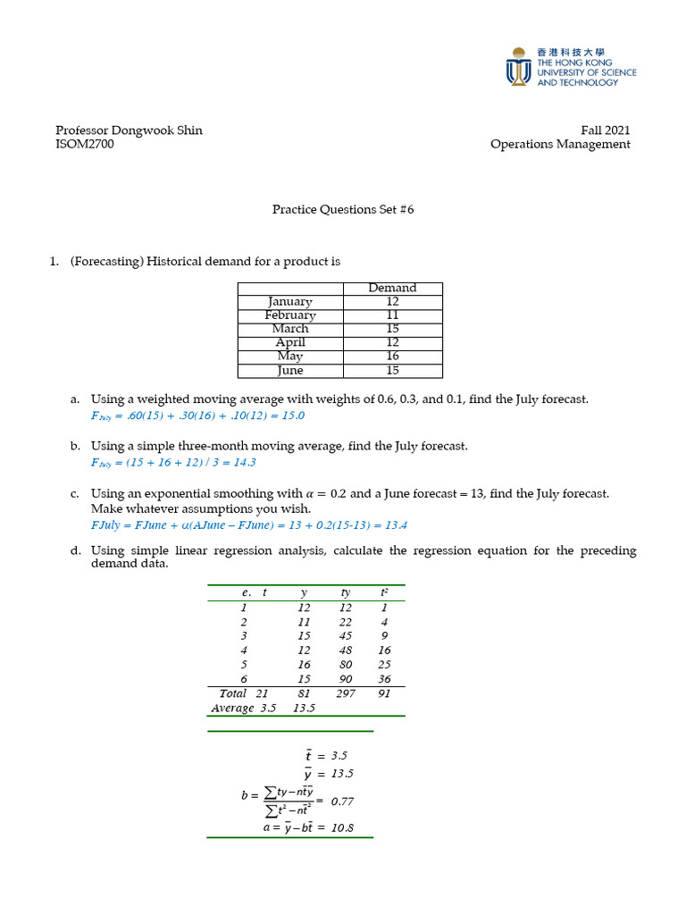 ISOM2700 Practice Set6 Sol | PDF | Forecasting | Regression Analysis
